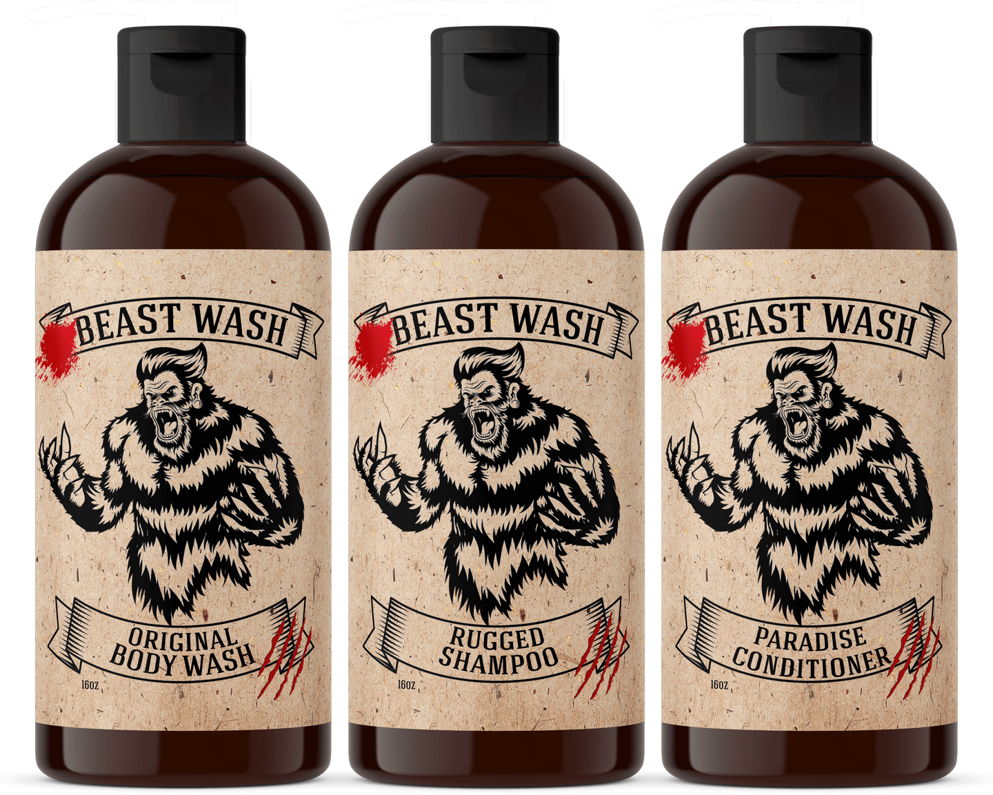 Beast Wash Shower Set | Organic Body Wash + Shampoo + Conditioner ...